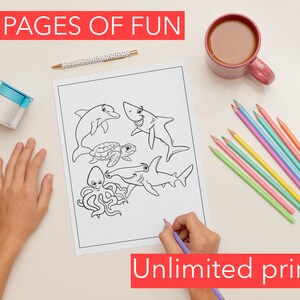 Shark Themed Coloring Pages EASILY DOWNLOAD PDF Printable - Etsy