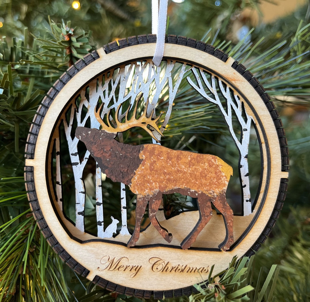 Christmas Elk Ornament, Customizable Gift for Elk Hunter, Hand-painted ...