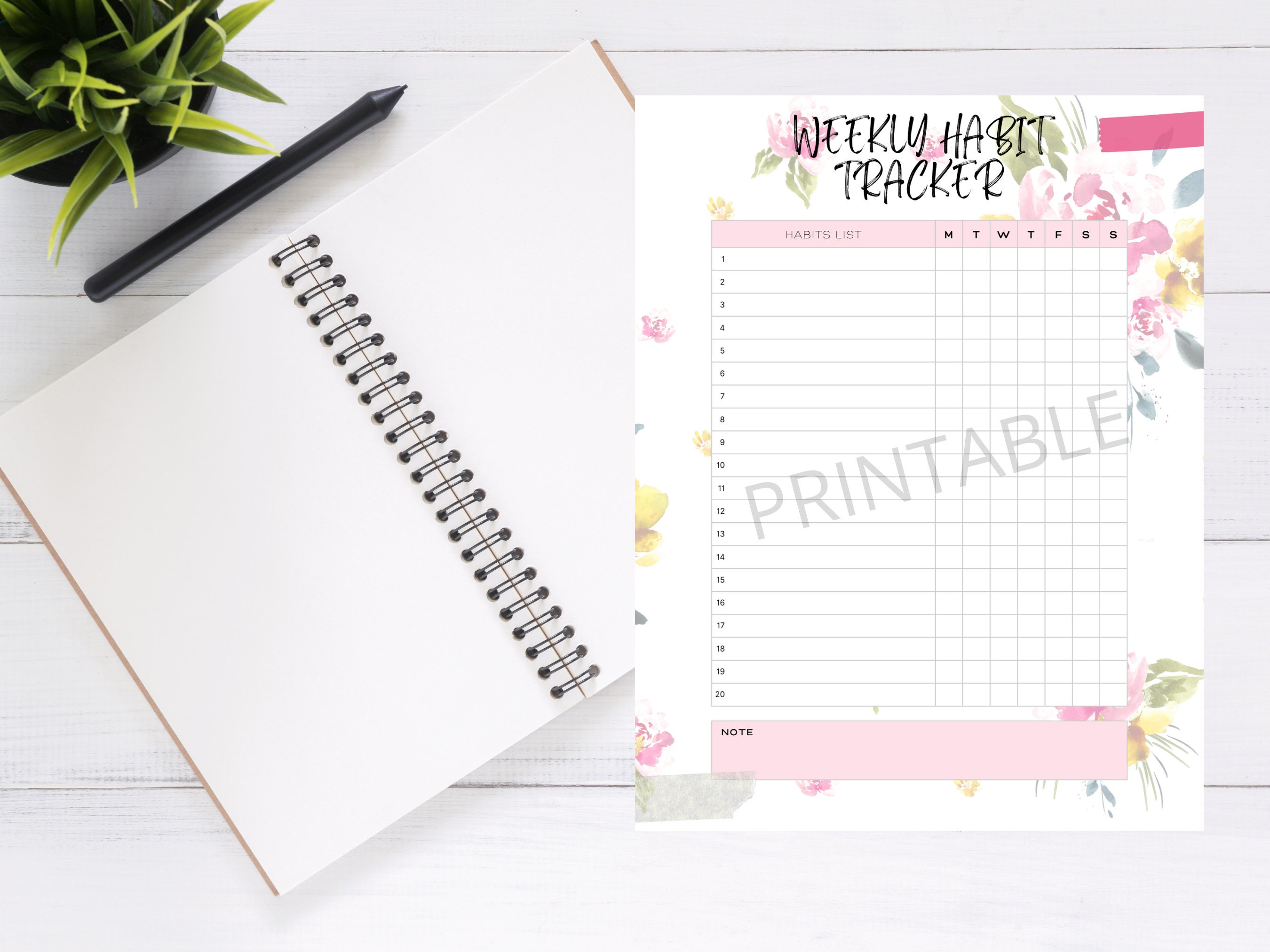 Weekly Habit Tracker Printable Pink Flower Design - Etsy Israel