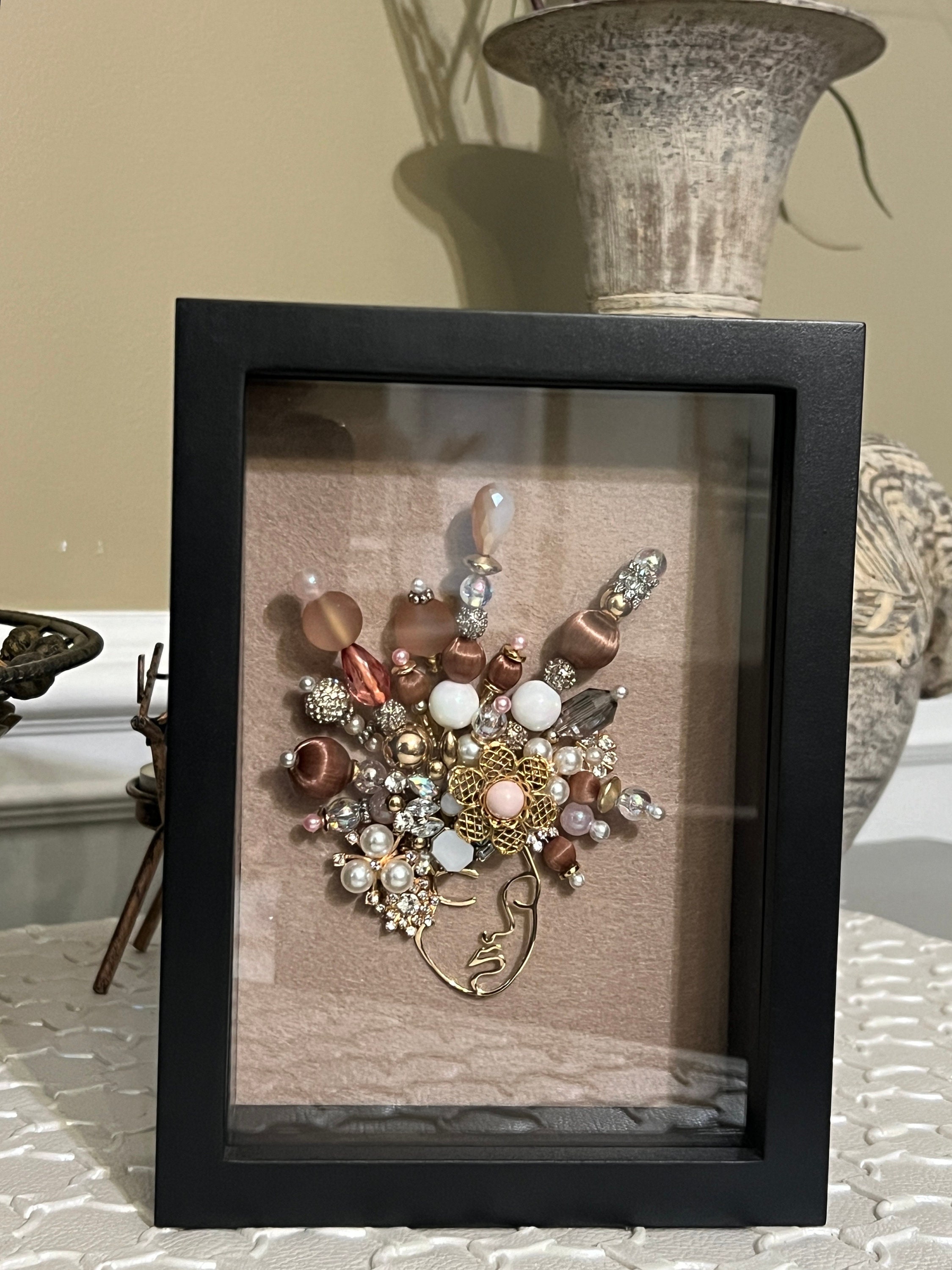 Vintage Jewelry and Beads Art in Shadow Box. 5x7 Up-cycled Jewelry ...
