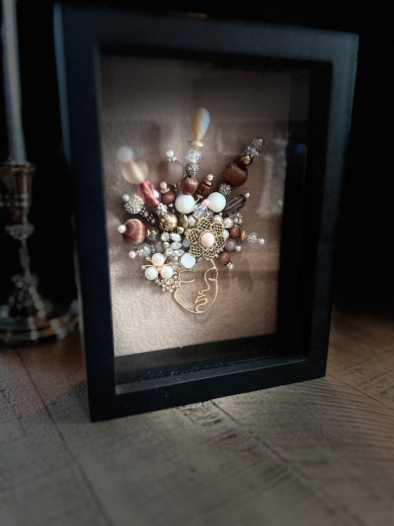 Vintage Jewelry and Beads Art in Shadow Box. 5x7 Up-cycled Jewelry ...