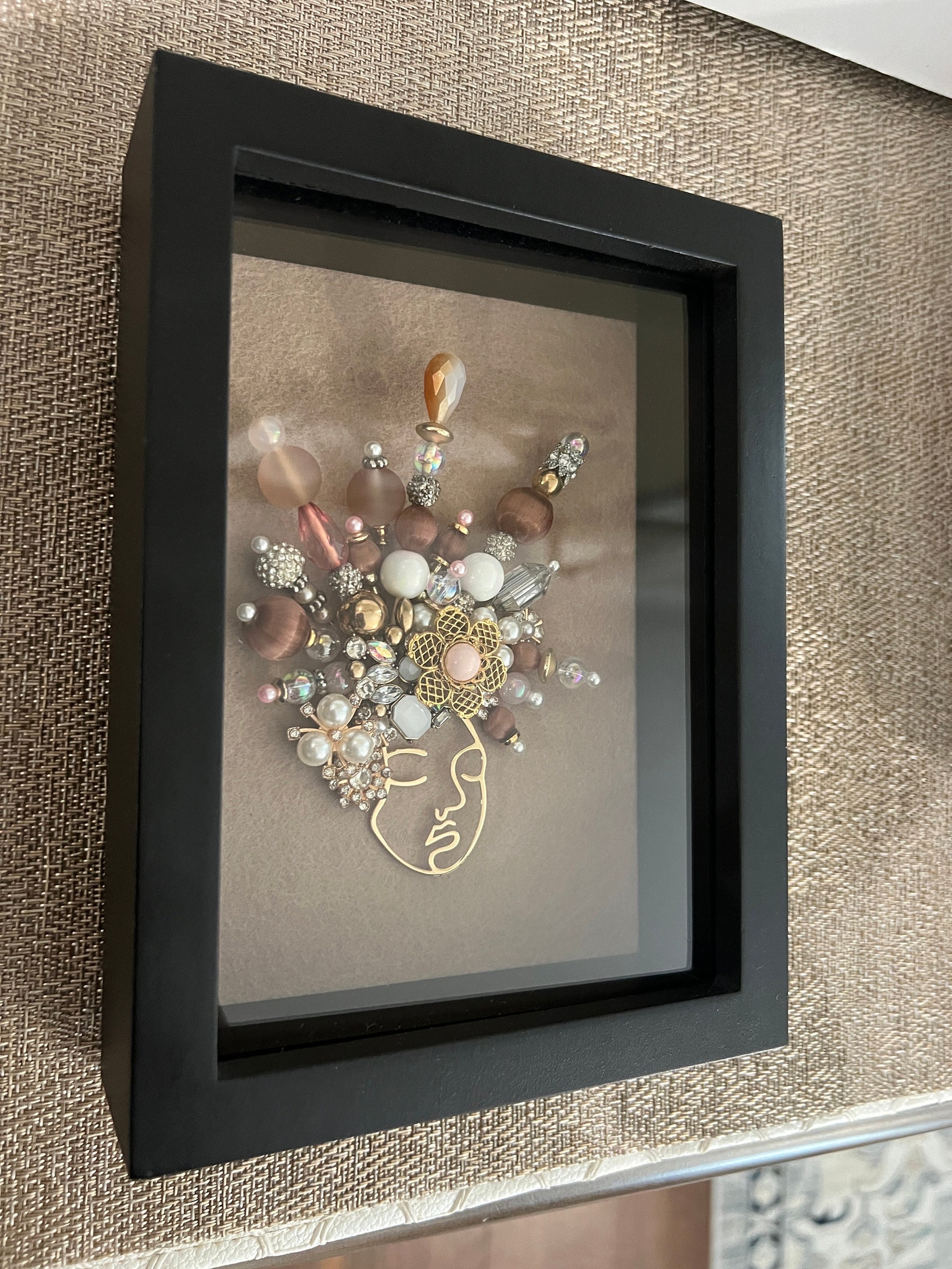 Vintage Jewelry and Beads Art in Shadow Box. 5x7 Up-cycled Jewelry ...