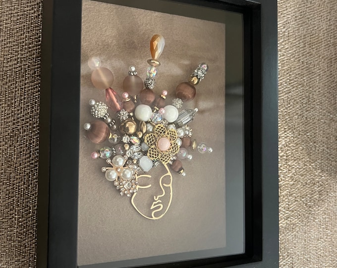 Vintage Jewelry and Beads Art in Shadow Box. 5x7 Up-cycled Jewelry ...