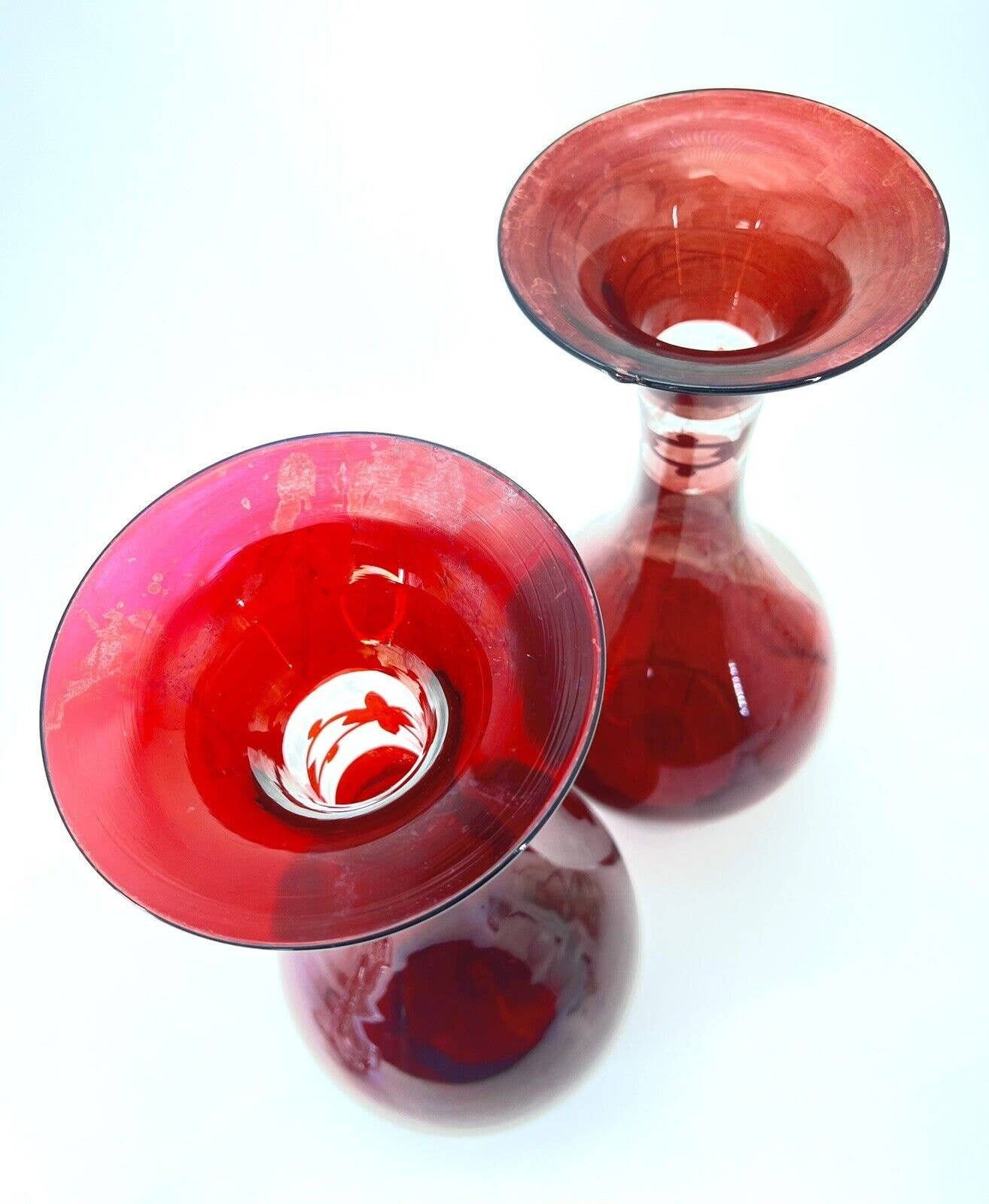 Vintage Ruby Red Flashed Glass Vase Etched Roses Bohemian - Etsy