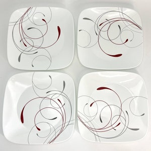 CORELLE Splendor Vitrelle Square Dinner & Salad Plates White Red Gray ...