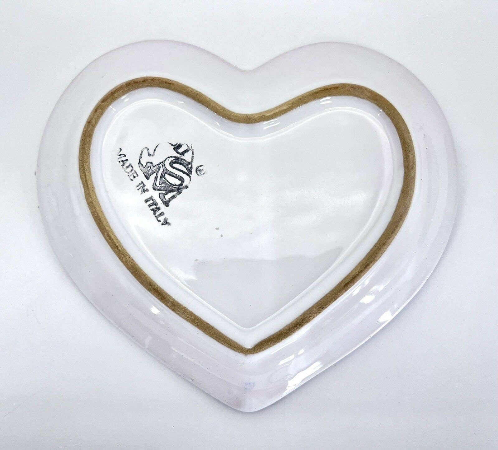 Handmade Sambuco Mario & C Deruta Heart Shaped Dish With Bird Italy Set ...