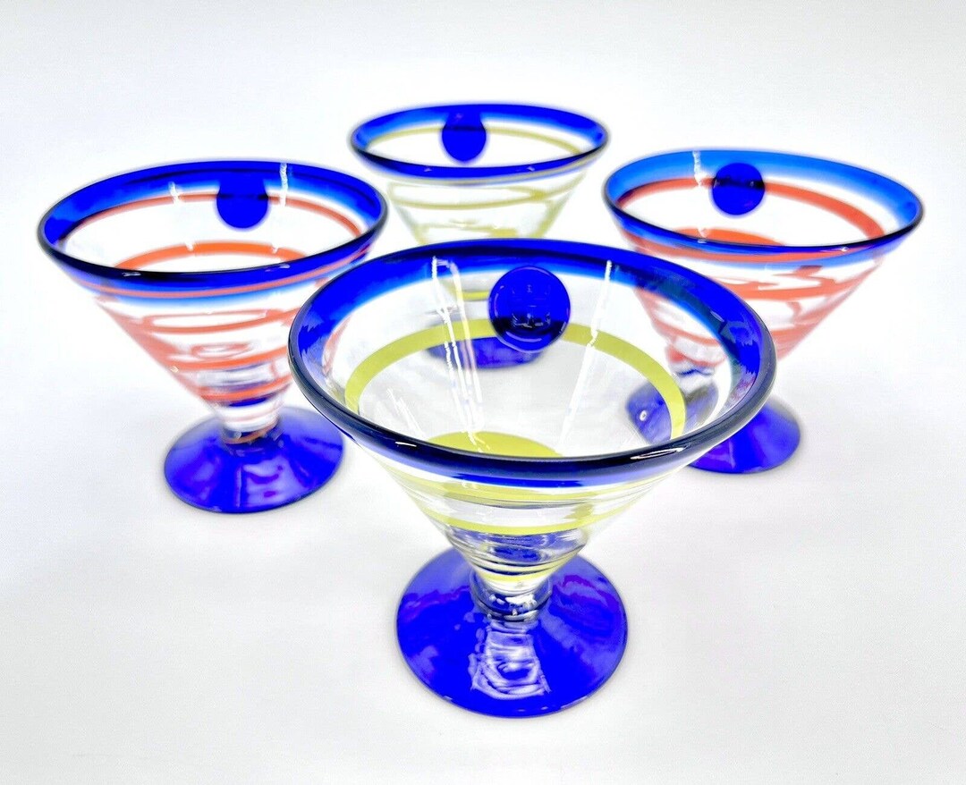 Kosta Boda Royal Caribbean Cobalt Blue Margarita Martini Glasses Swirls ...