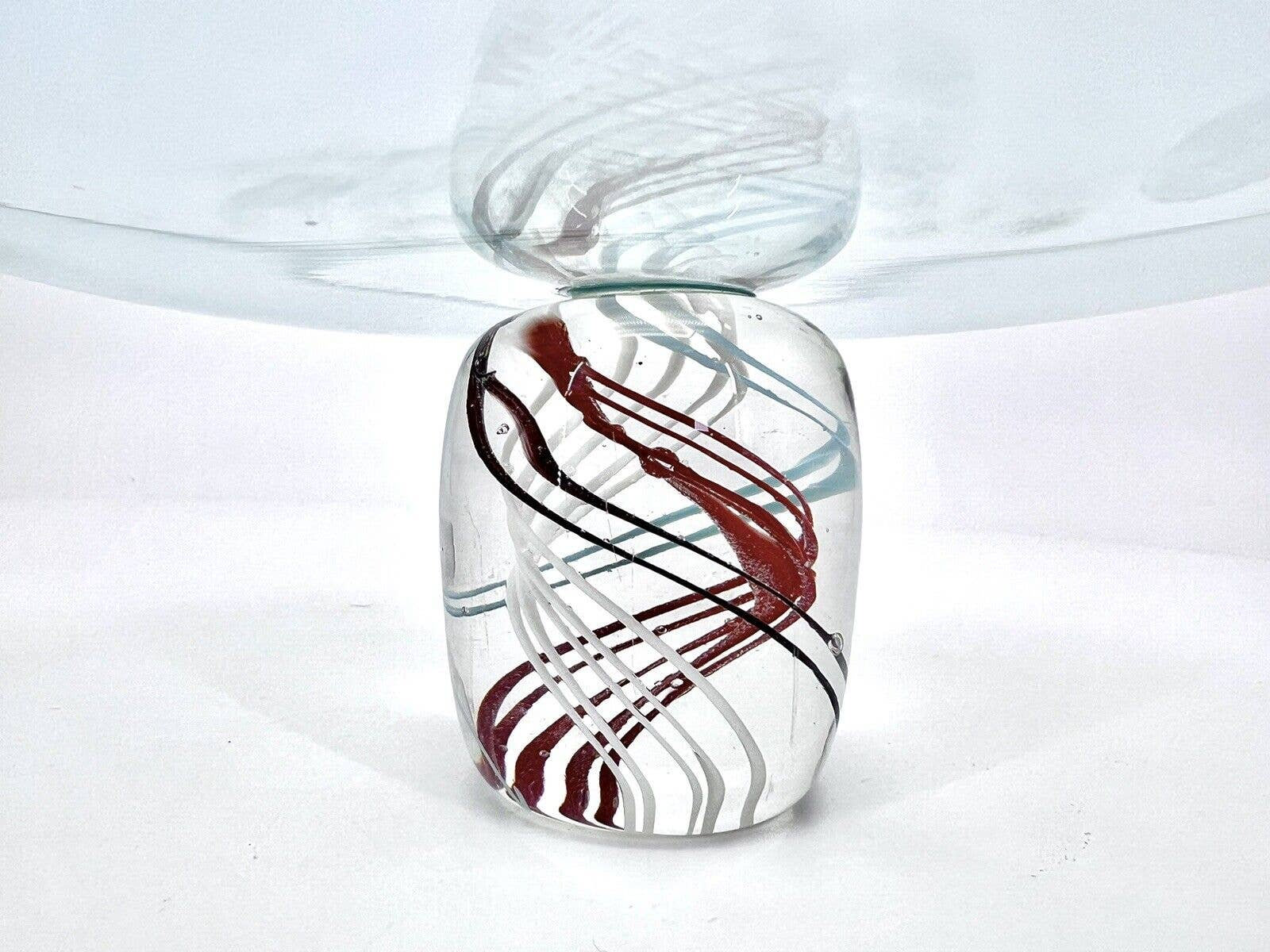 Art Glass Red White Spiral MCM Pedestal Cake Plate Server Tidbit Tray ...