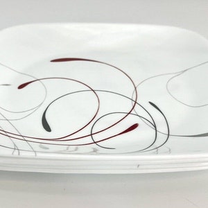 CORELLE Splendor Vitrelle Square Dinner & Salad Plates White Red Gray ...