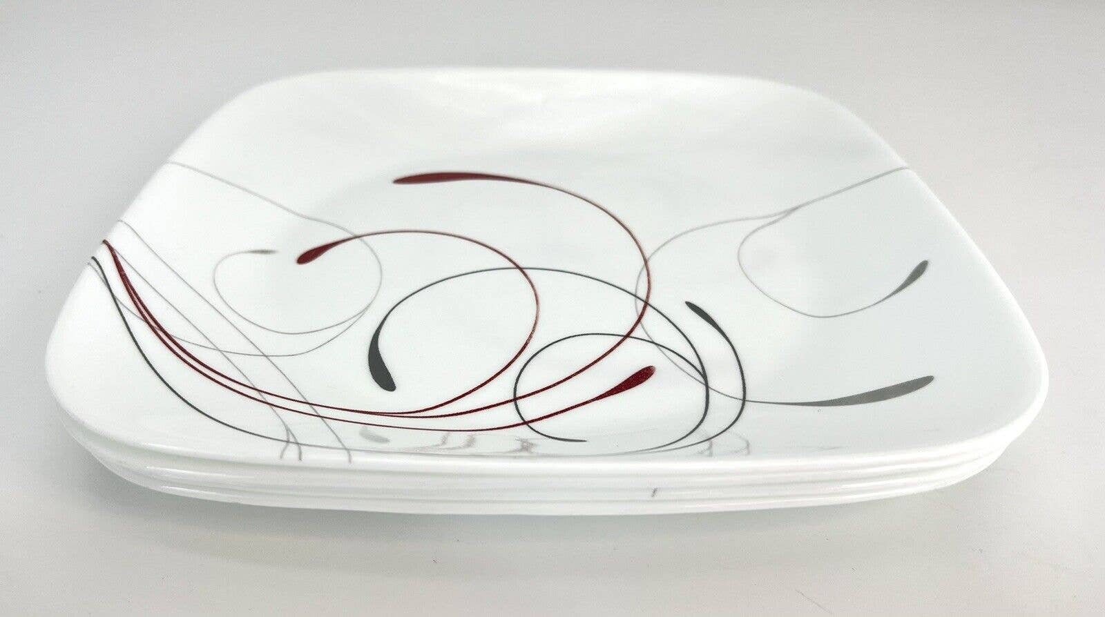 CORELLE Splendor Vitrelle Square Dinner & Salad Plates White Red Gray ...