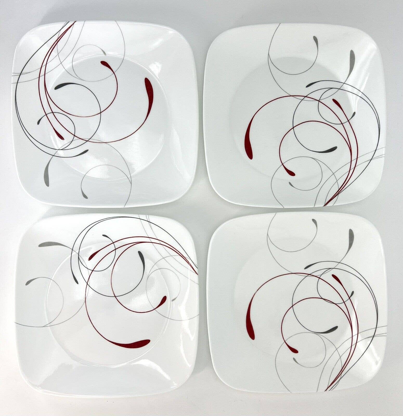 CORELLE Splendor Vitrelle Square Dinner & Salad Plates White Red Gray ...