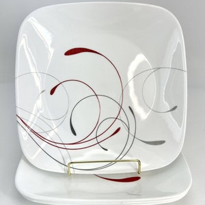 CORELLE Splendor Vitrelle Square Dinner & Salad Plates White Red Gray ...