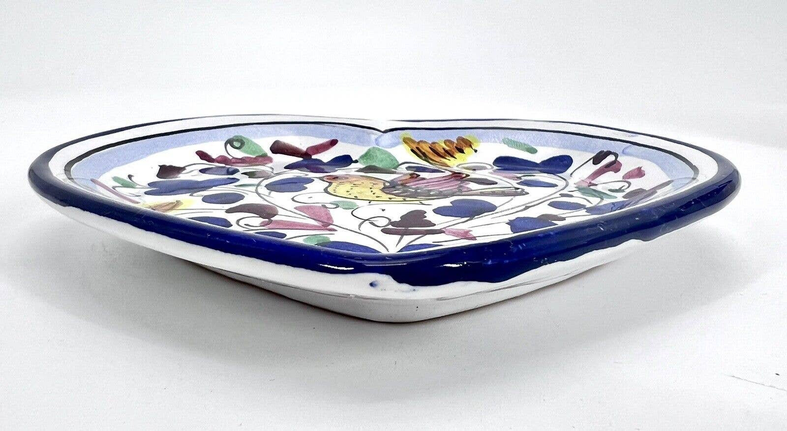 Handmade Sambuco Mario & C Deruta Heart Shaped Dish With Bird Italy Set ...