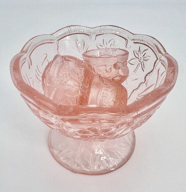 Vintage Inverted Strawberry Pink Glass Miniature Punch Bowl 5pc Set - Etsy