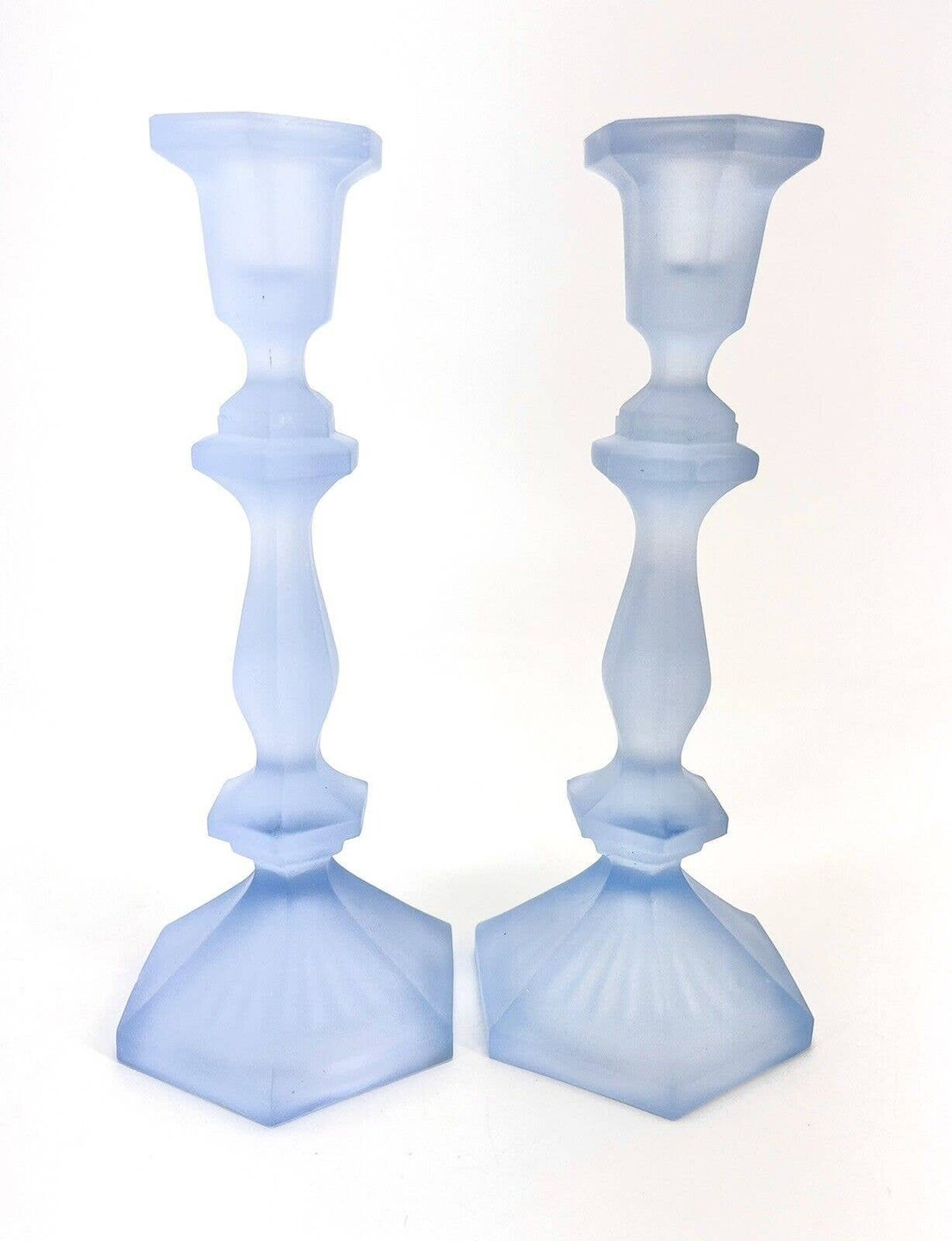 Frosted Satin Ice Blue Glass Candlesticks Vintage Set of 2 - Etsy