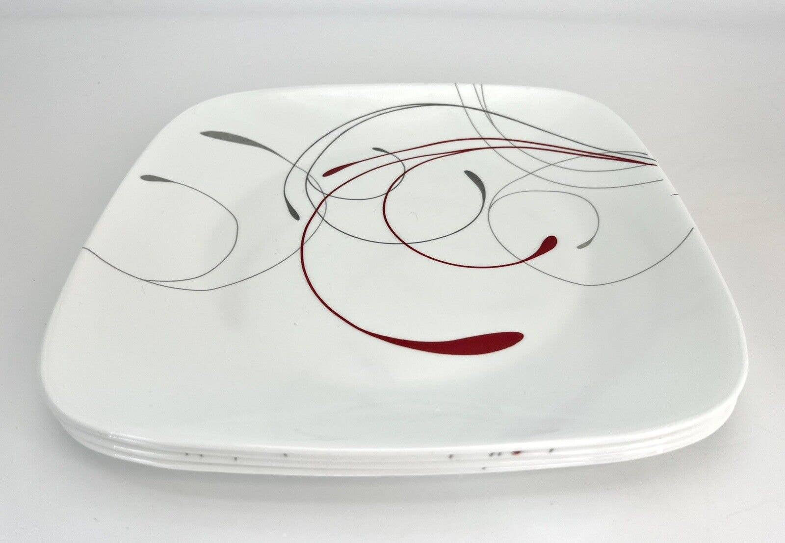 CORELLE Splendor Vitrelle Square Dinner & Salad Plates White Red Gray ...