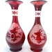 Vintage Ruby Red Flashed Glass Vase Etched Roses Bohemian - Etsy