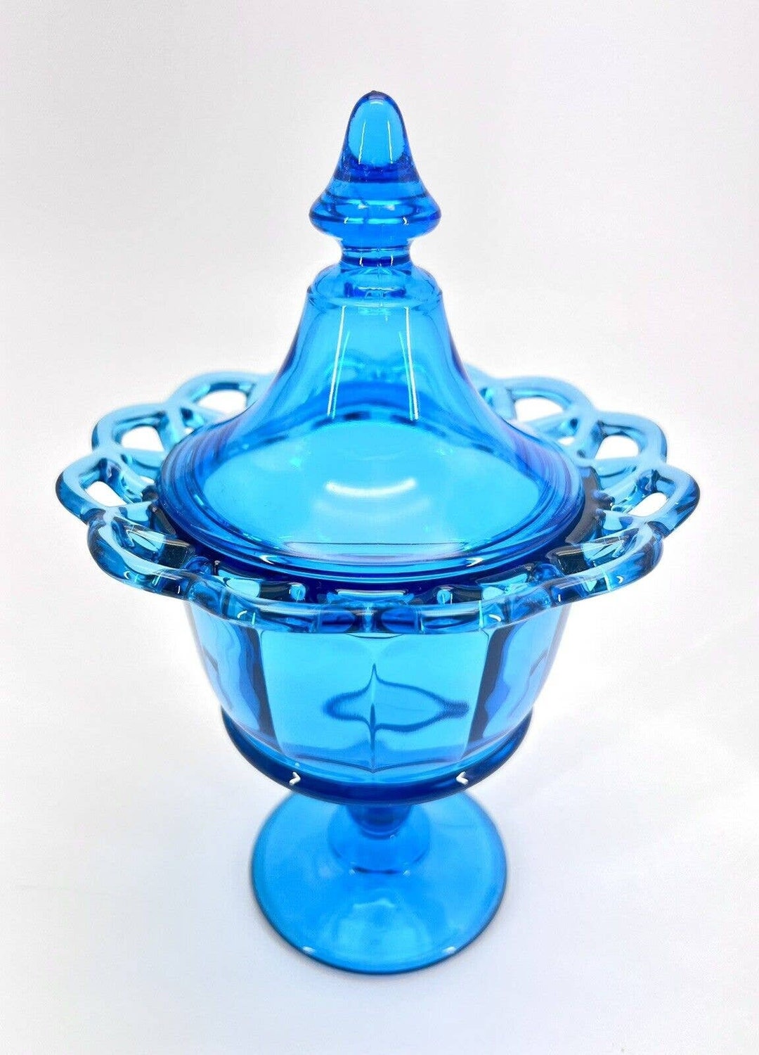 Blue Imperial Glass Compote Candy Dish W/lid Lace Edged - Etsy