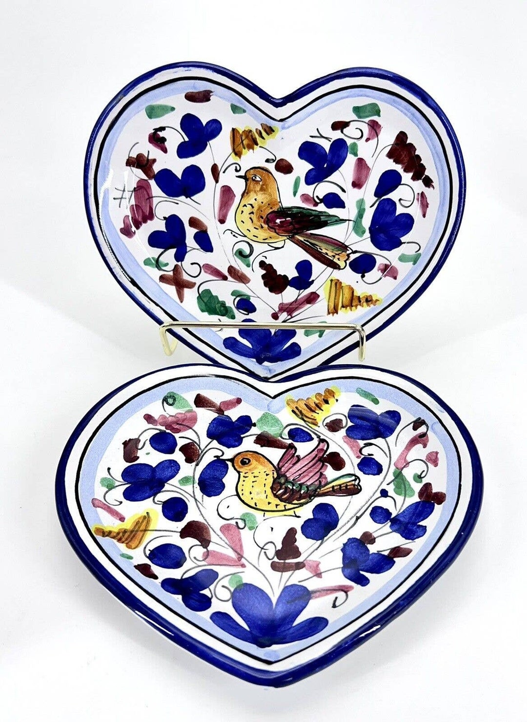 Handmade Sambuco Mario & C Deruta Heart Shaped Dish With Bird Italy Set ...