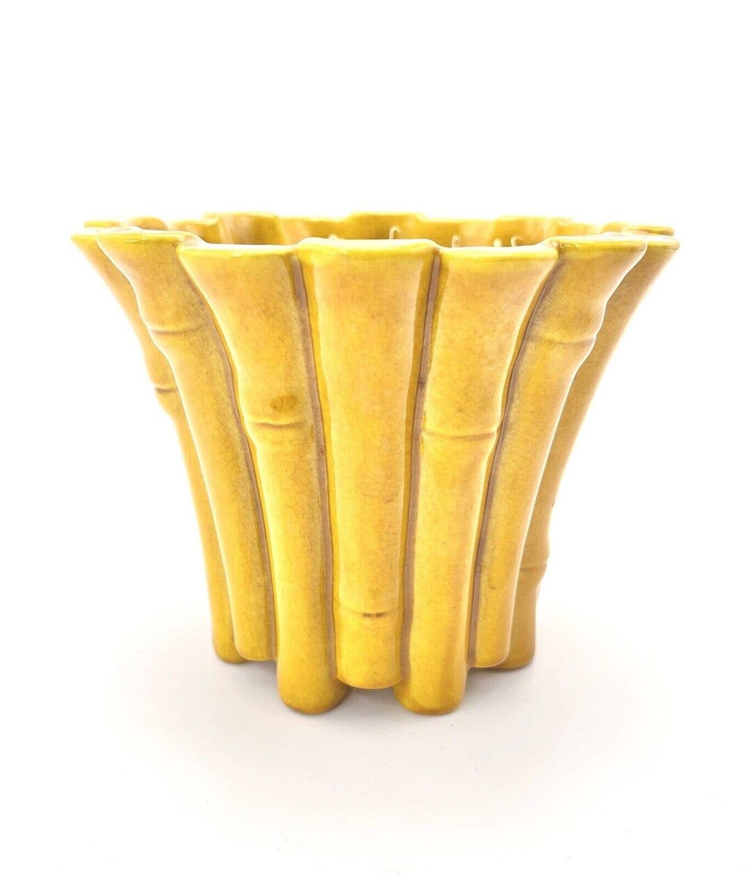 Vintage Ceramic Bamboo Planter Vase Yellow - Etsy