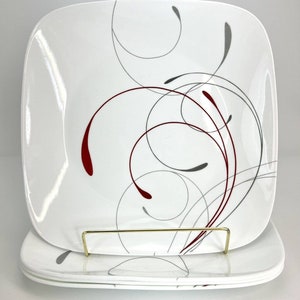 CORELLE Splendor Vitrelle Square Dinner & Salad Plates White Red Gray ...