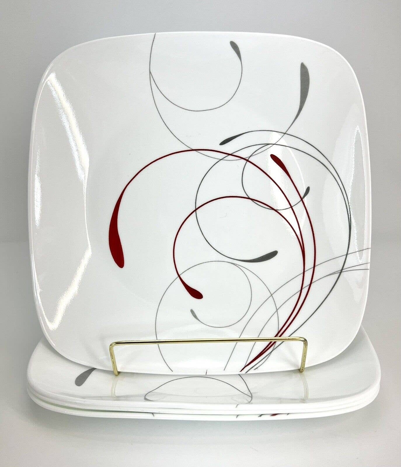 CORELLE Splendor Vitrelle Square Dinner & Salad Plates White Red Gray ...