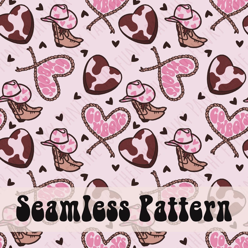 Western Valentines Day Seamless Pattern, Pink Western Pattern, Pink ...
