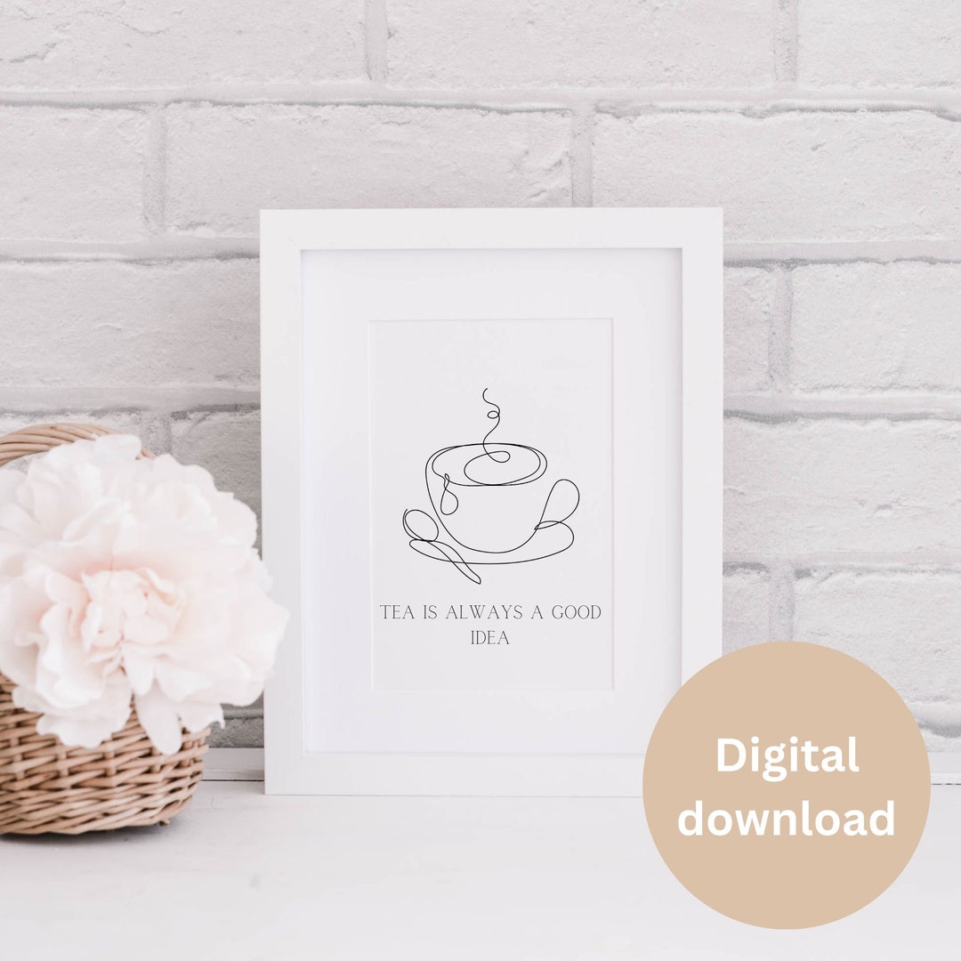 One Line Tea Kitchen Printable Wall Art, Minimalist Home Decor, Tea ...