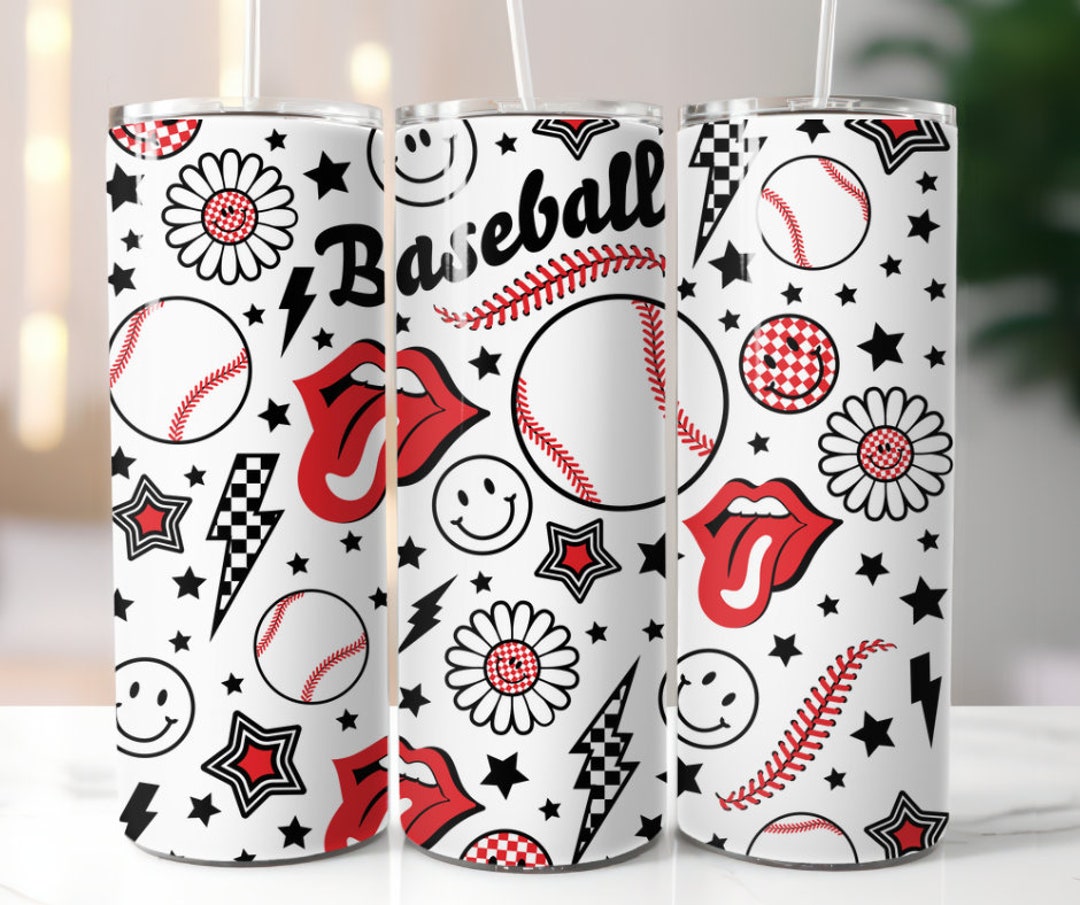 Groovy Baseball 20oz Stainless Steel Tumbler With Metal Straw, Baseball ...