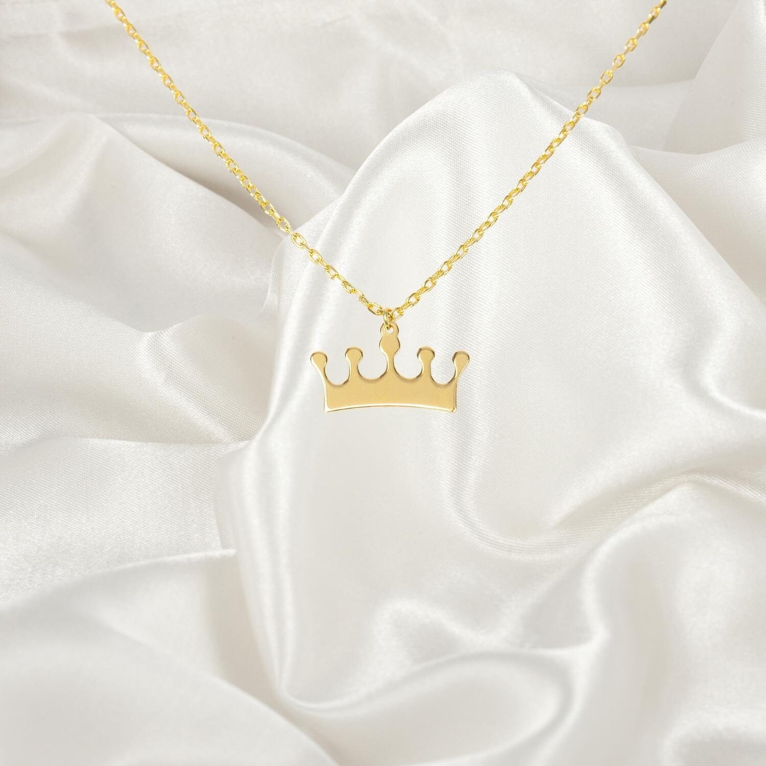 14K Real Gold Crown Necklace, Crown Jewellery, Crown Jewelry, Tiny ...