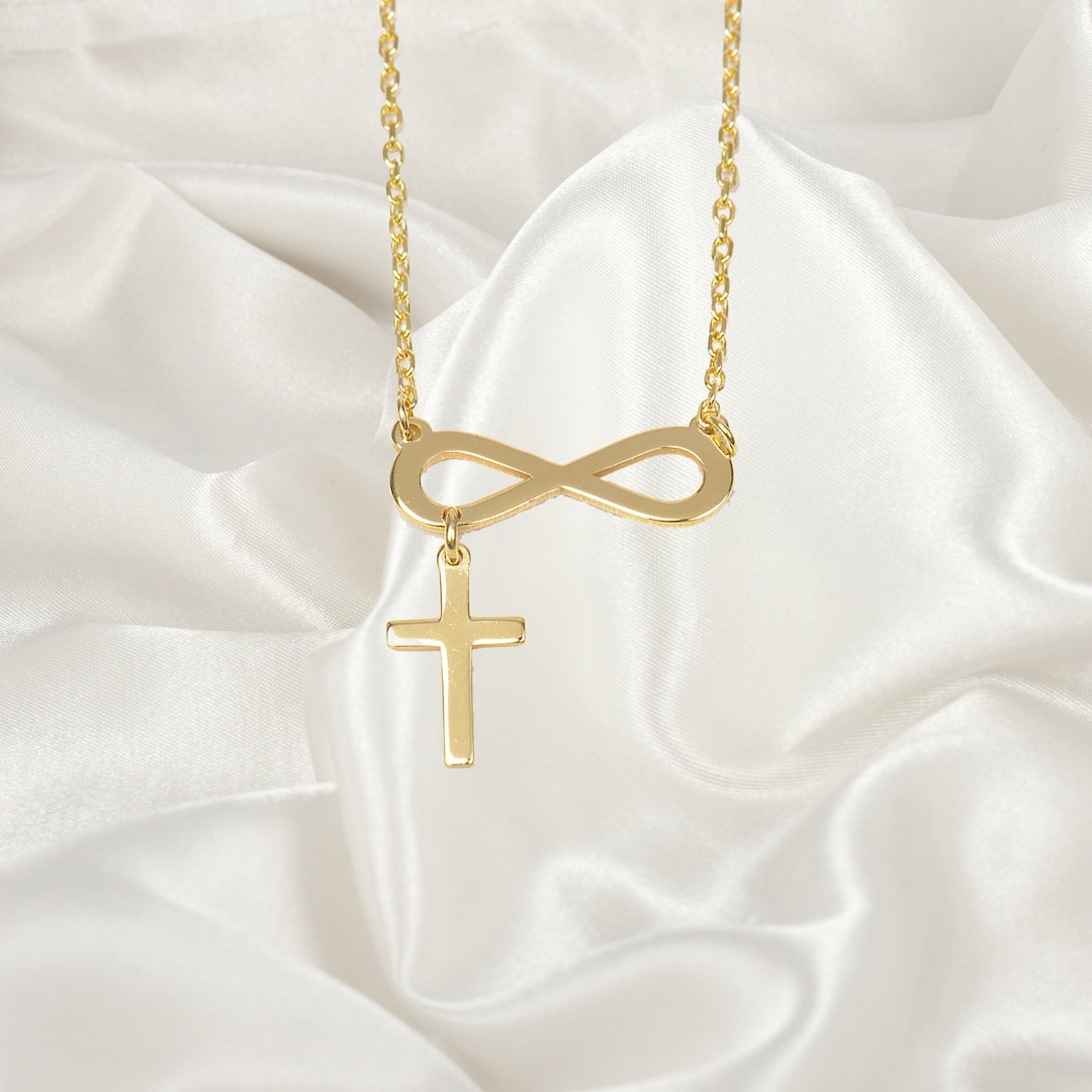 Dainty Infinity Cross Necklace, Silver Cross Necklace, Silver Infinity ...