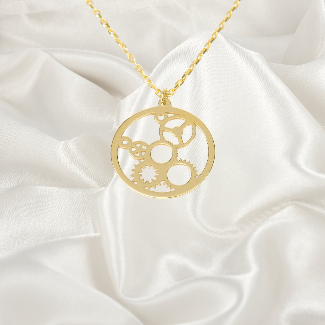 Gear Necklace, Spinning Gear Pendant, Wheel Necklace, Mixed Metal ...