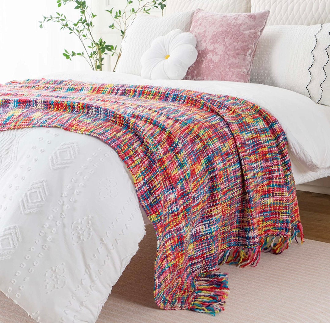 Colourful Knitted Throw Multicolour Woven Beautiful Throw - Etsy