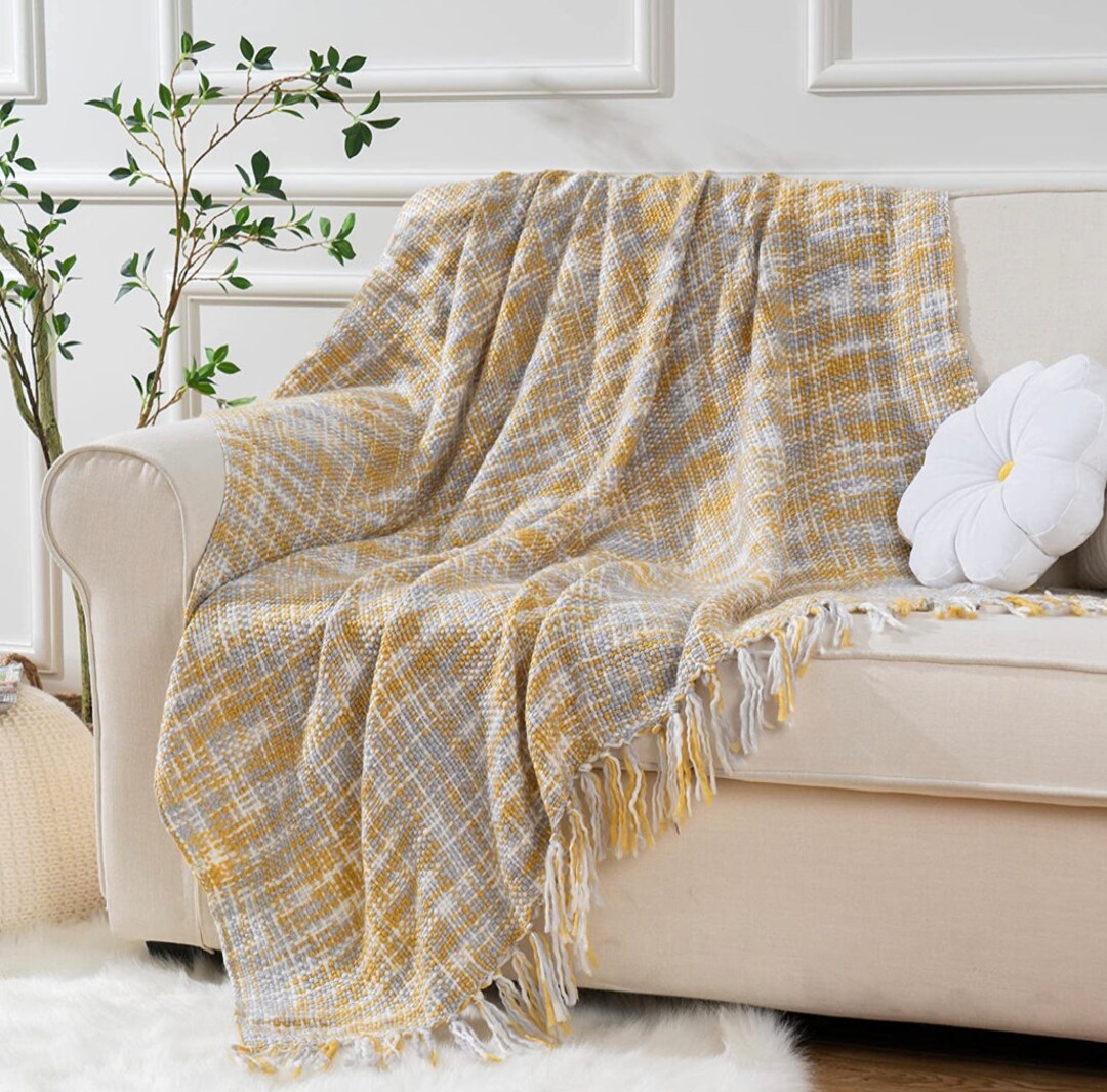 Knitted Yellow Throw Woven Beautiful Throw With Tassles Gifts - Etsy UK