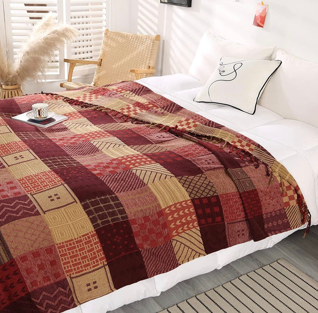 Patchwork Style Throw Large Blankets Sofa Double Bed Armchair Soft ...