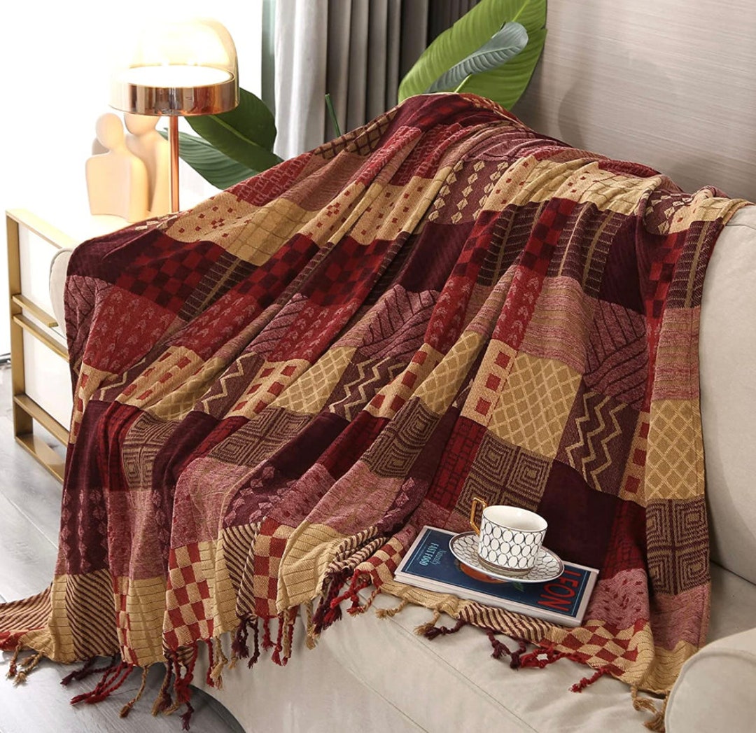 Patchwork Style Throw Large Blankets Sofa Double Bed Armchair Soft ...