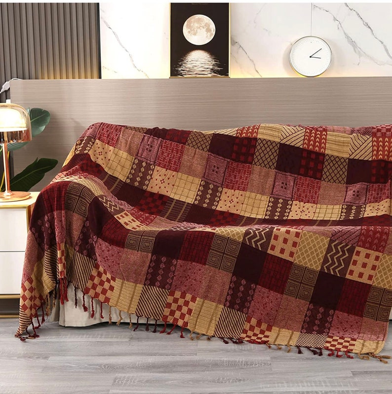 Patchwork Style Throw Large Blankets Sofa Double Bed Armchair Soft ...
