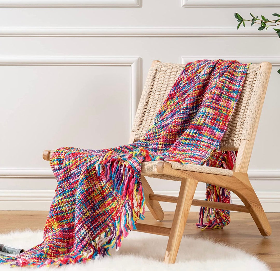 Colourful Knitted Throw Multicolour Woven Beautiful Throw Gifts for Her ...