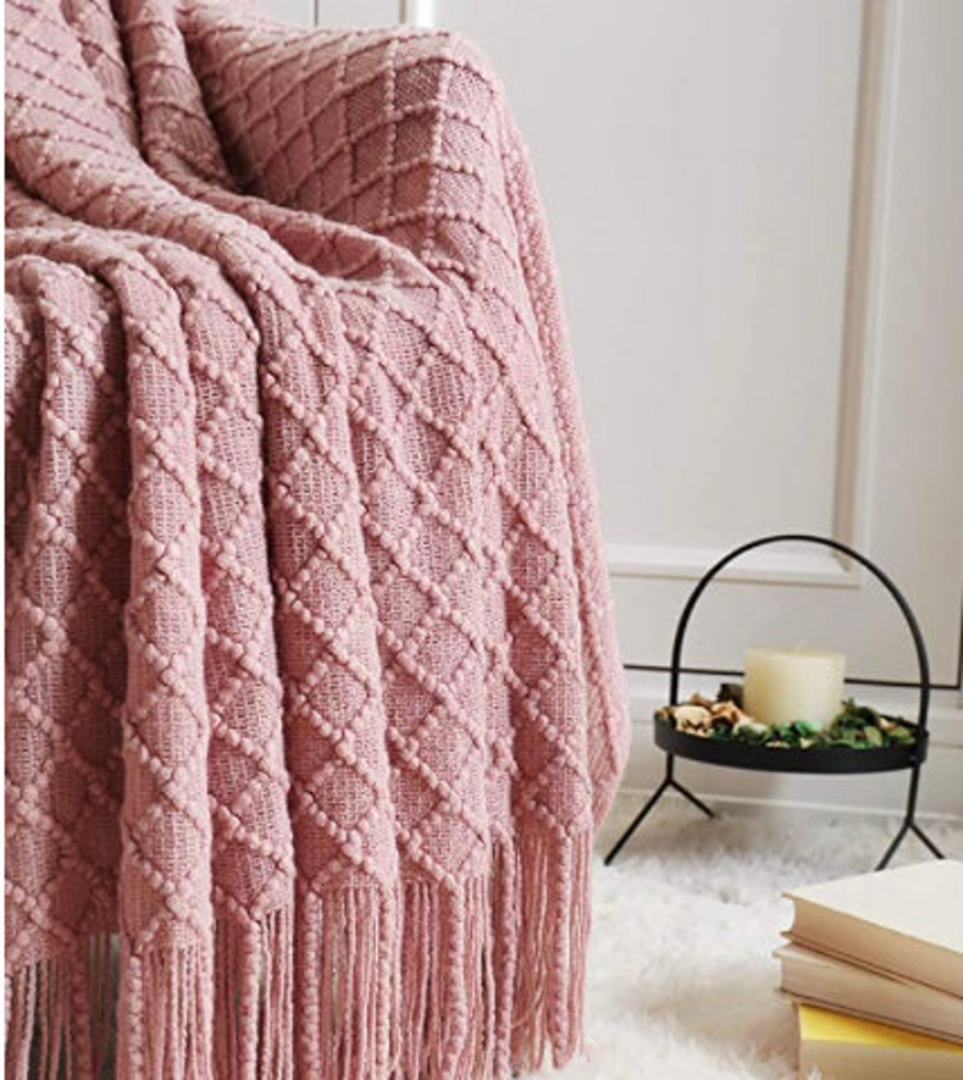 Knitted Pink Throw Woven Beautiful Throw Decorative Gifts for Her ...
