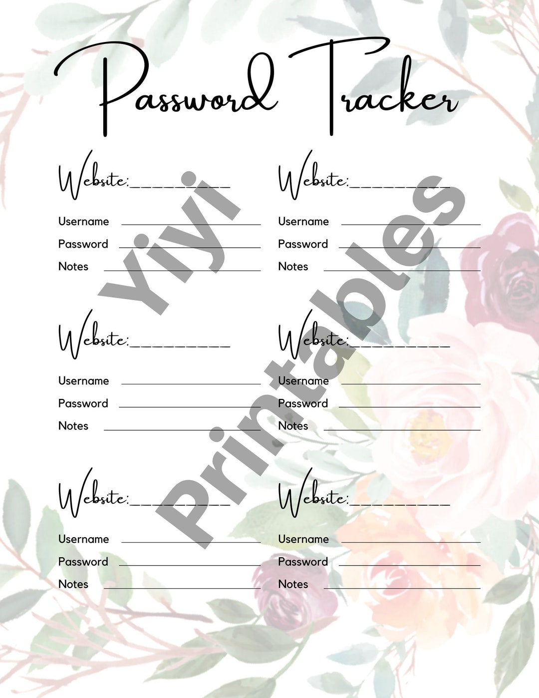 EDITABLE Elegant Password Tracker - Etsy