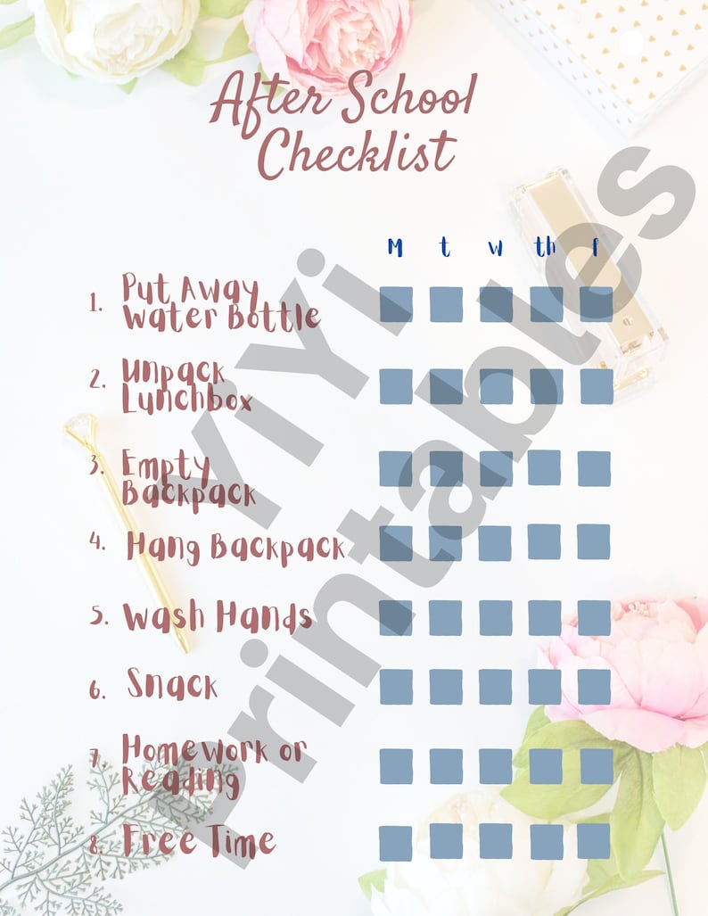 EDITABLE After School Checklist - Etsy