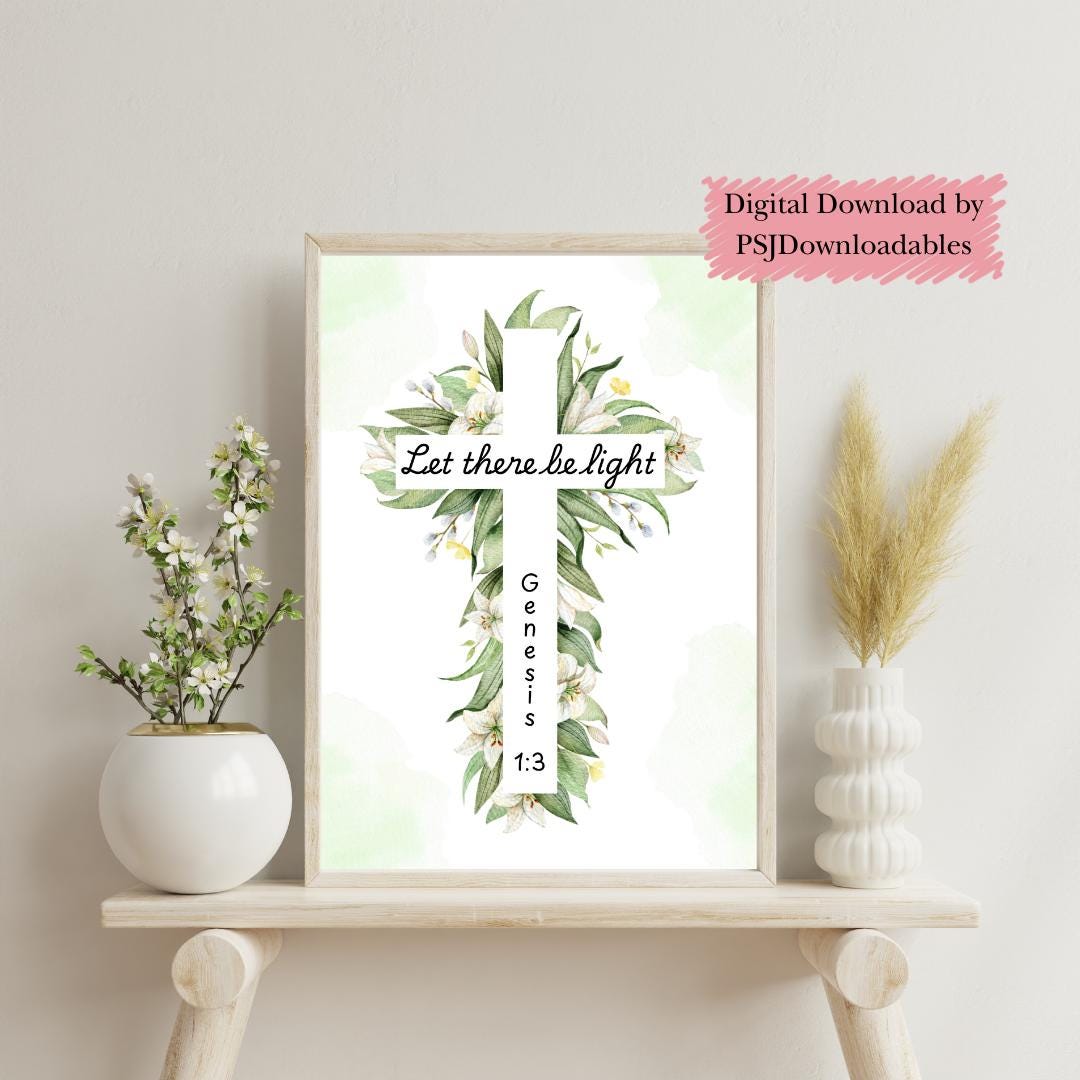 Let There Be Light Bible Verse Print | Genesis 1:3 Christian Wall Art ...
