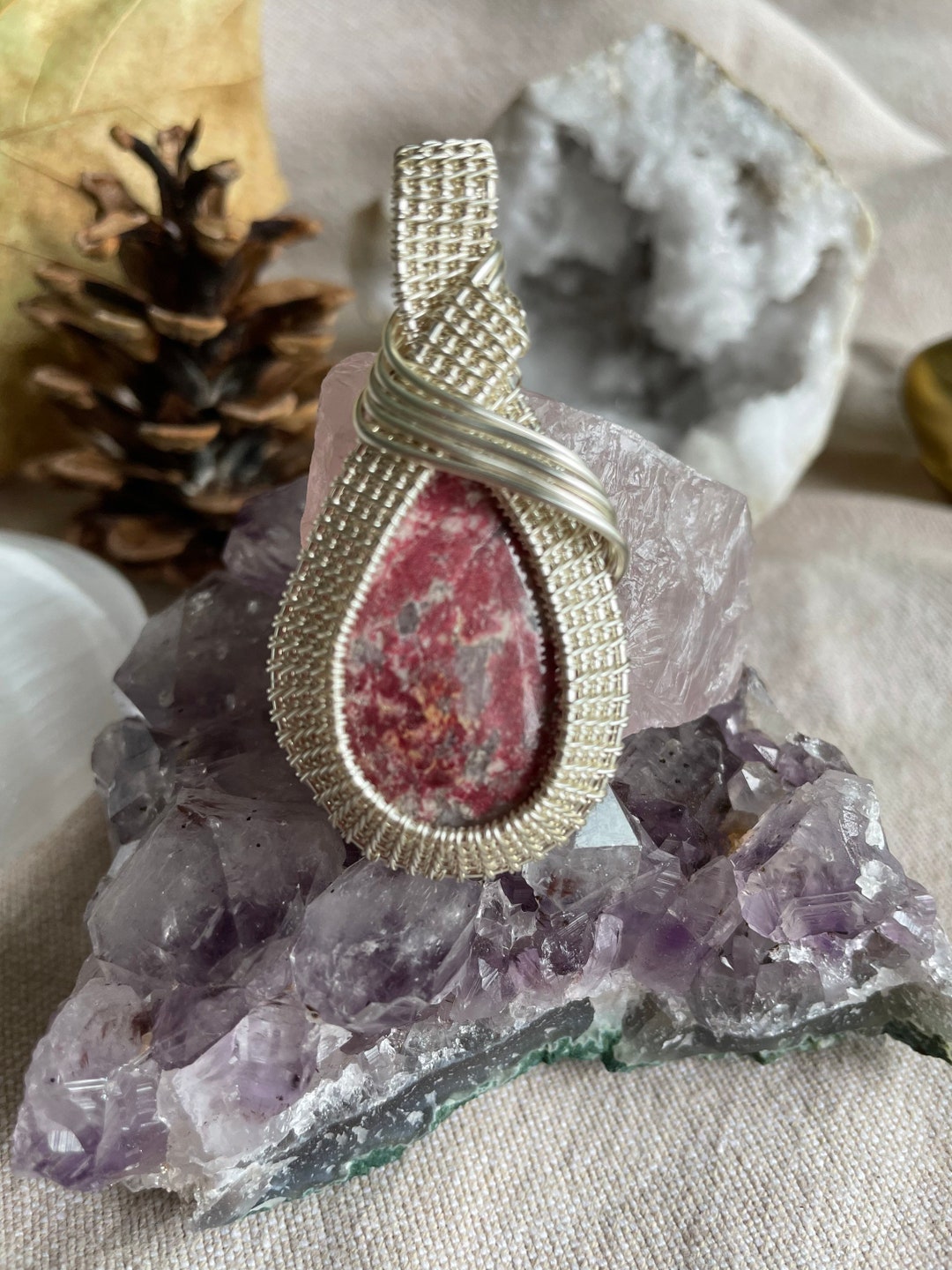 Pink Thulite Natural Stone Pendant - Etsy