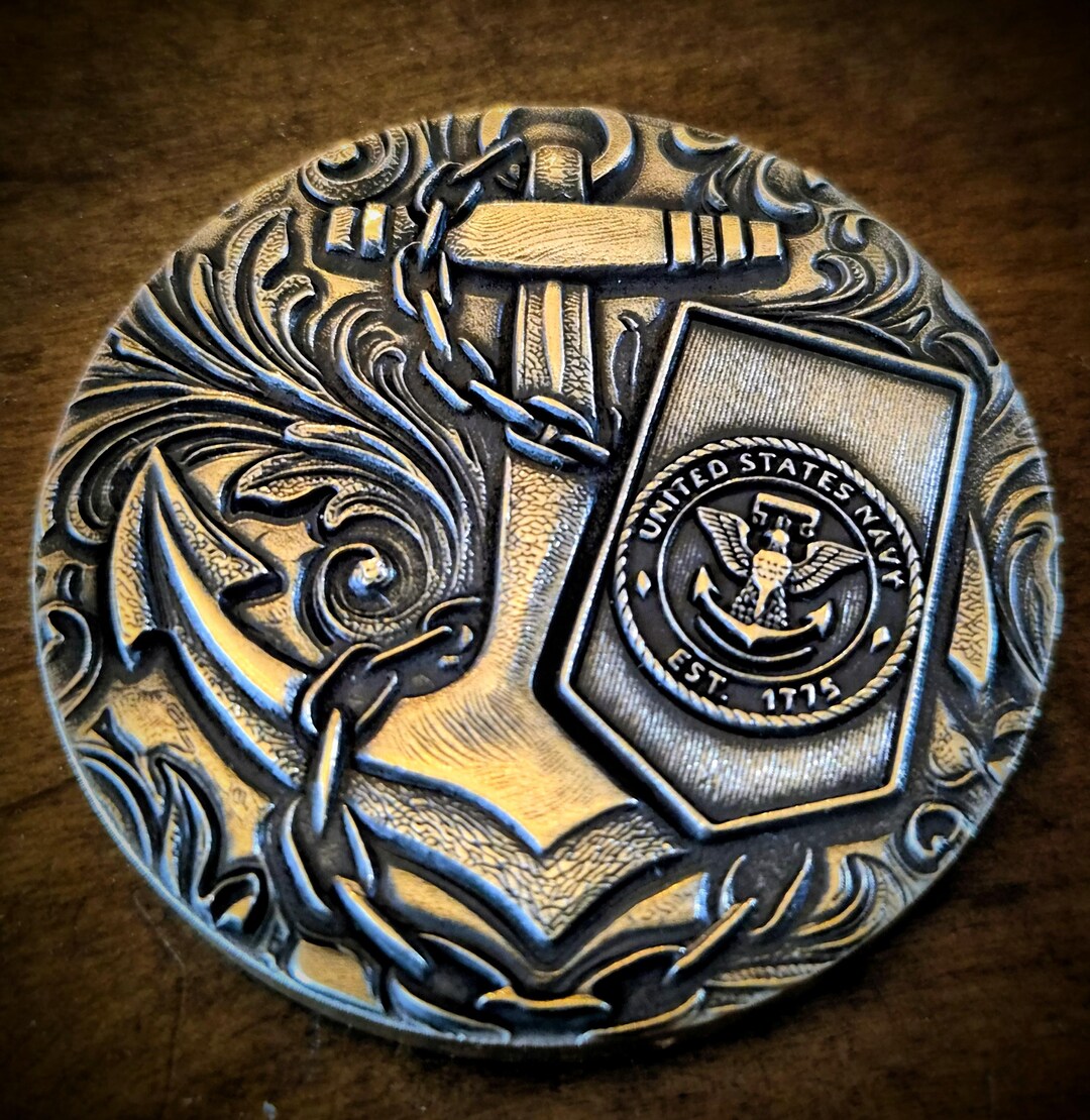 US Navy Challenge/edc Coin. Antiqued Brass Challenge Coin. Solid Brass ...