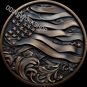 Battleworn American Flag Coin 3D Embossing File: Laser Engraving Design ...