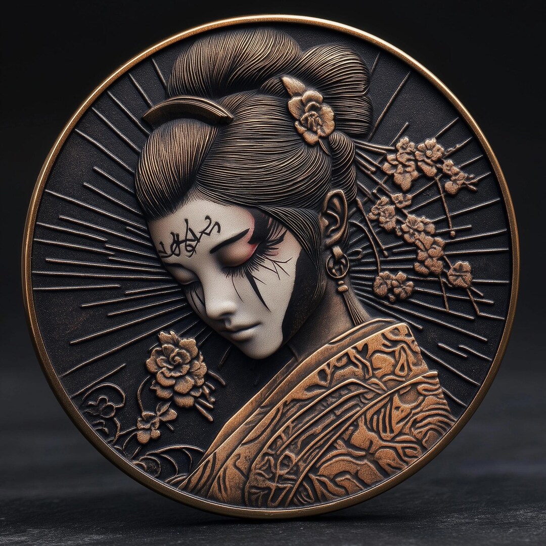 Edo Geisha Warrior Coin 3D Embossing File: Fiber Laser Design (digital ...