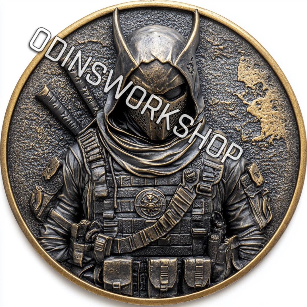 Samurai Oni Coin Design: 3D Embossing, Fiber Laser Engraving (digital ...