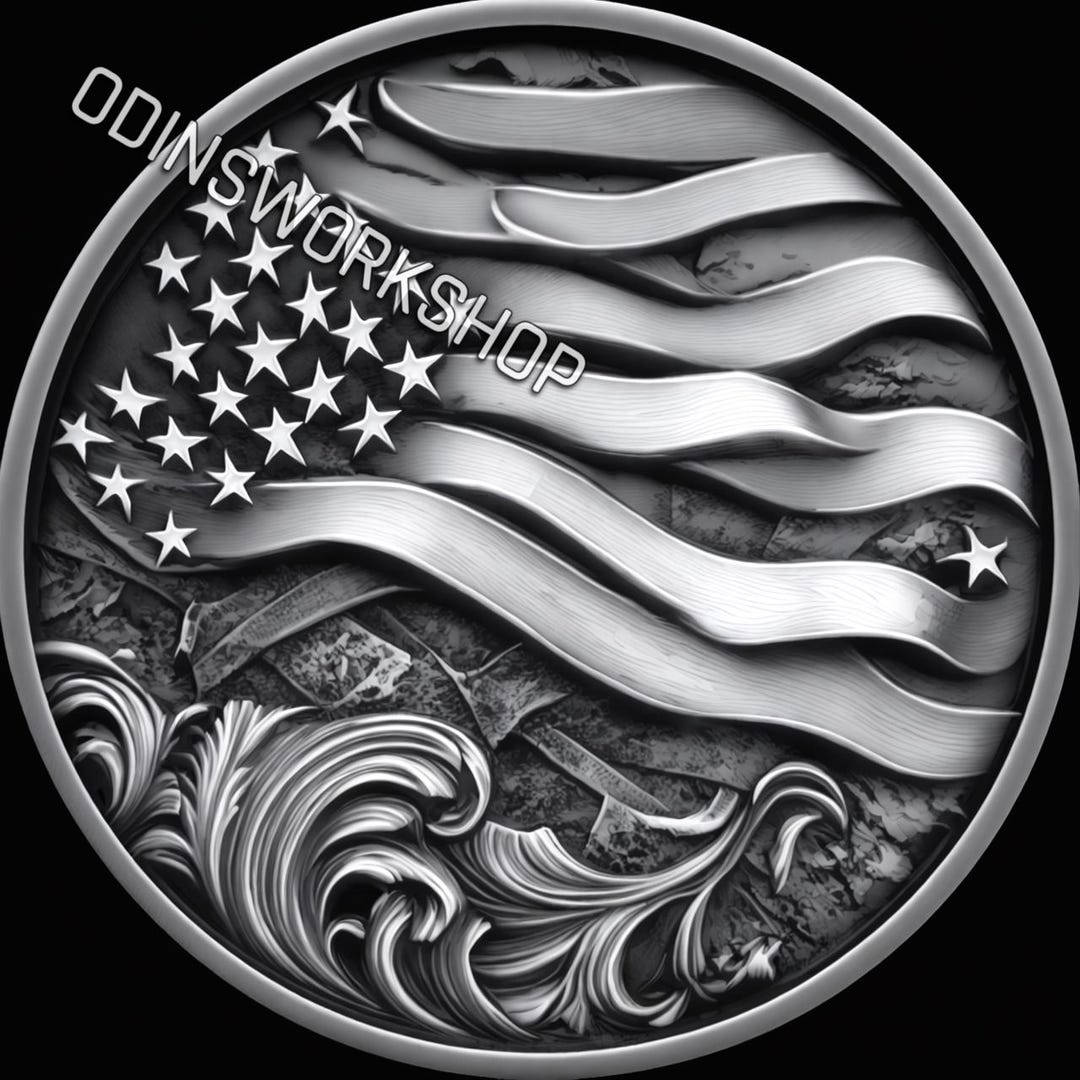 Battleworn American Flag Coin 3D Embossing File: Laser Engraving Design ...