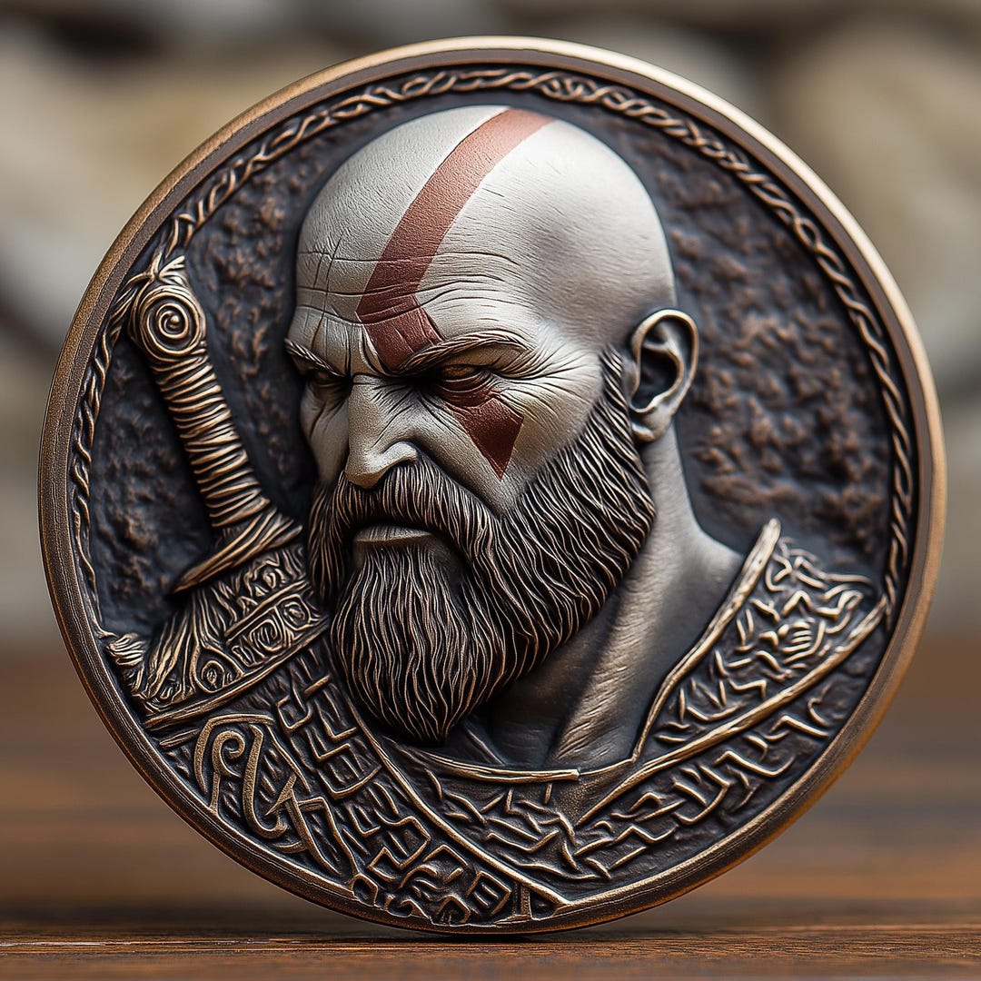 Kratos 4K PNG & STL COIN. 3d Embossing Files, Fiber Laser Engraving ...
