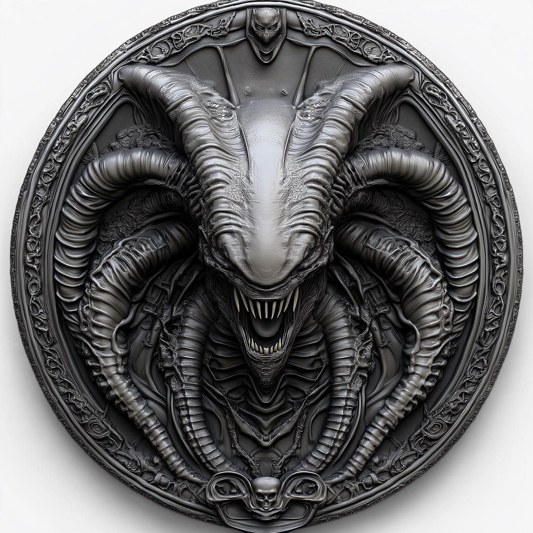 Alien Xenomorph Queen. STL+PNG. Coin 3d Embossing Files, Fiber Laser ...